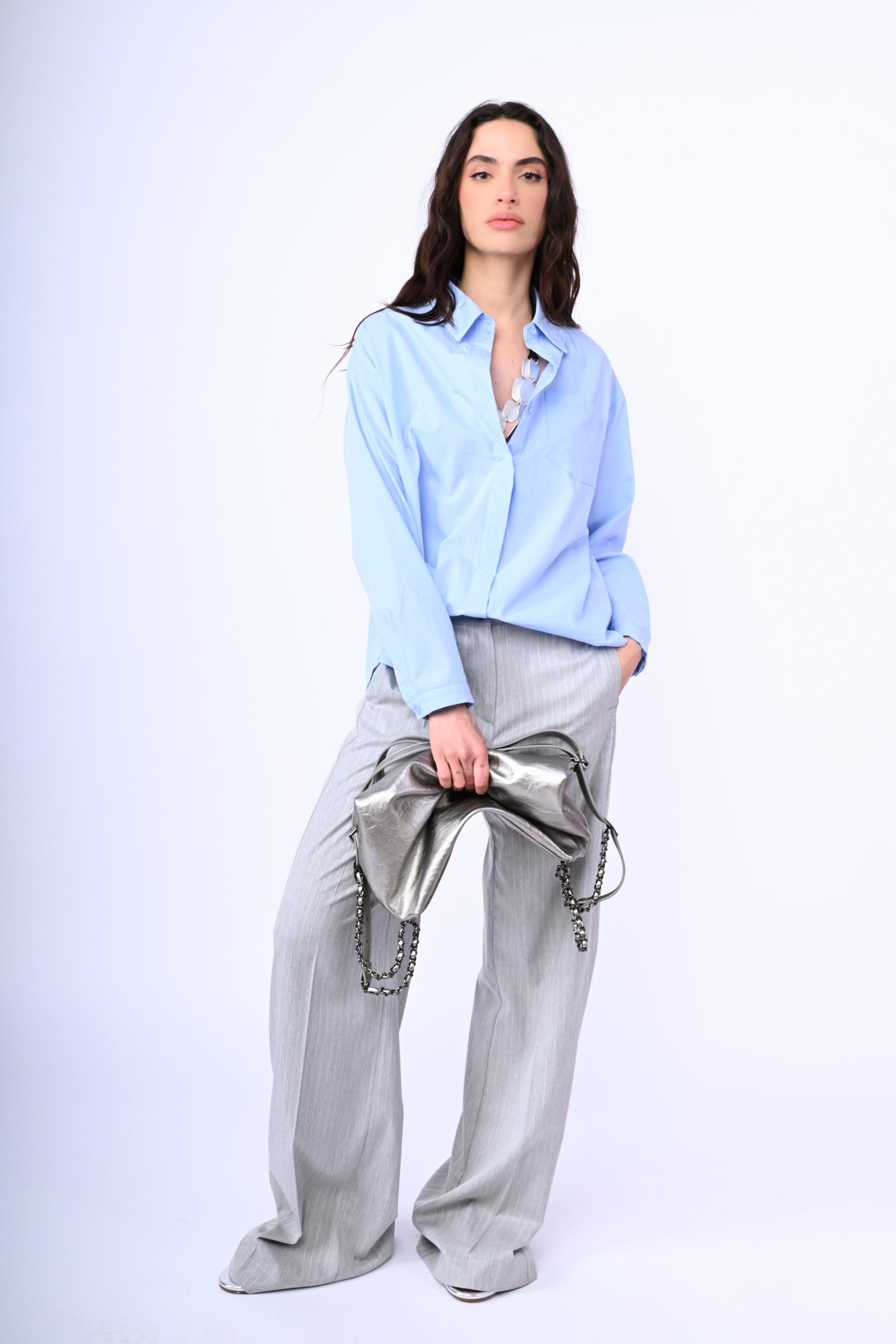 Pantaloni palazzo in gessato lurex – Nunalie