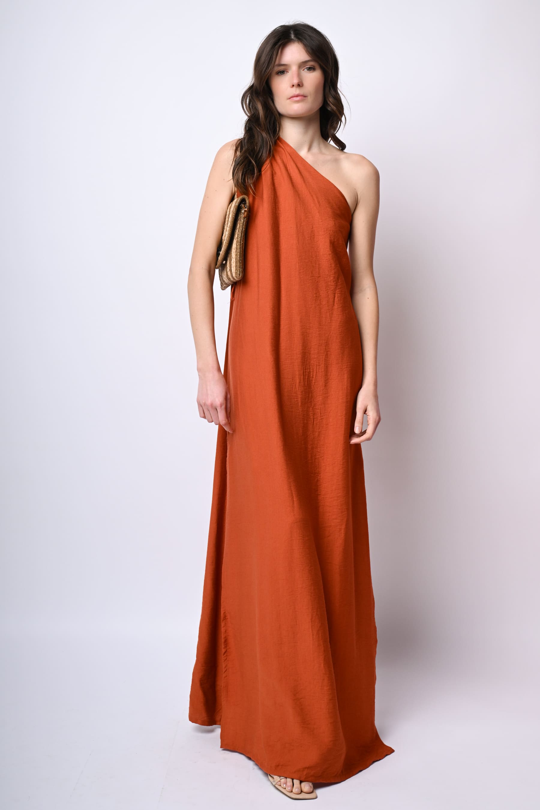 Abito lungo monospalla con cintura e rosa 3D – Nunalie