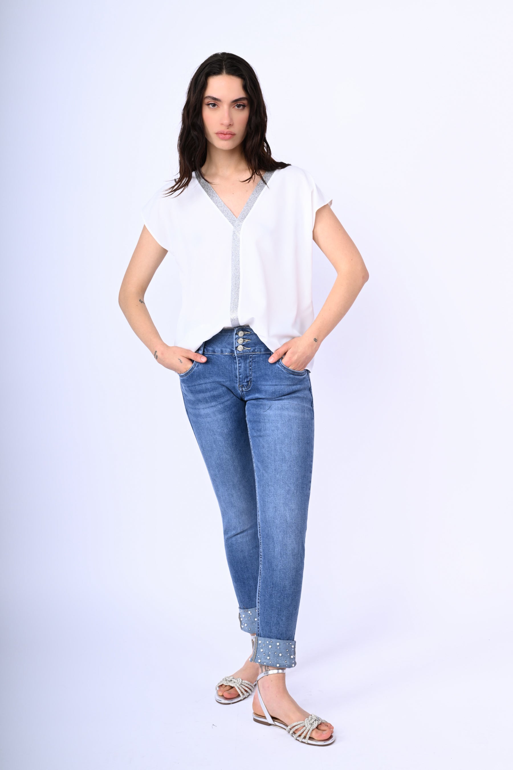 Jeans con perline all'orlo – Nunalie