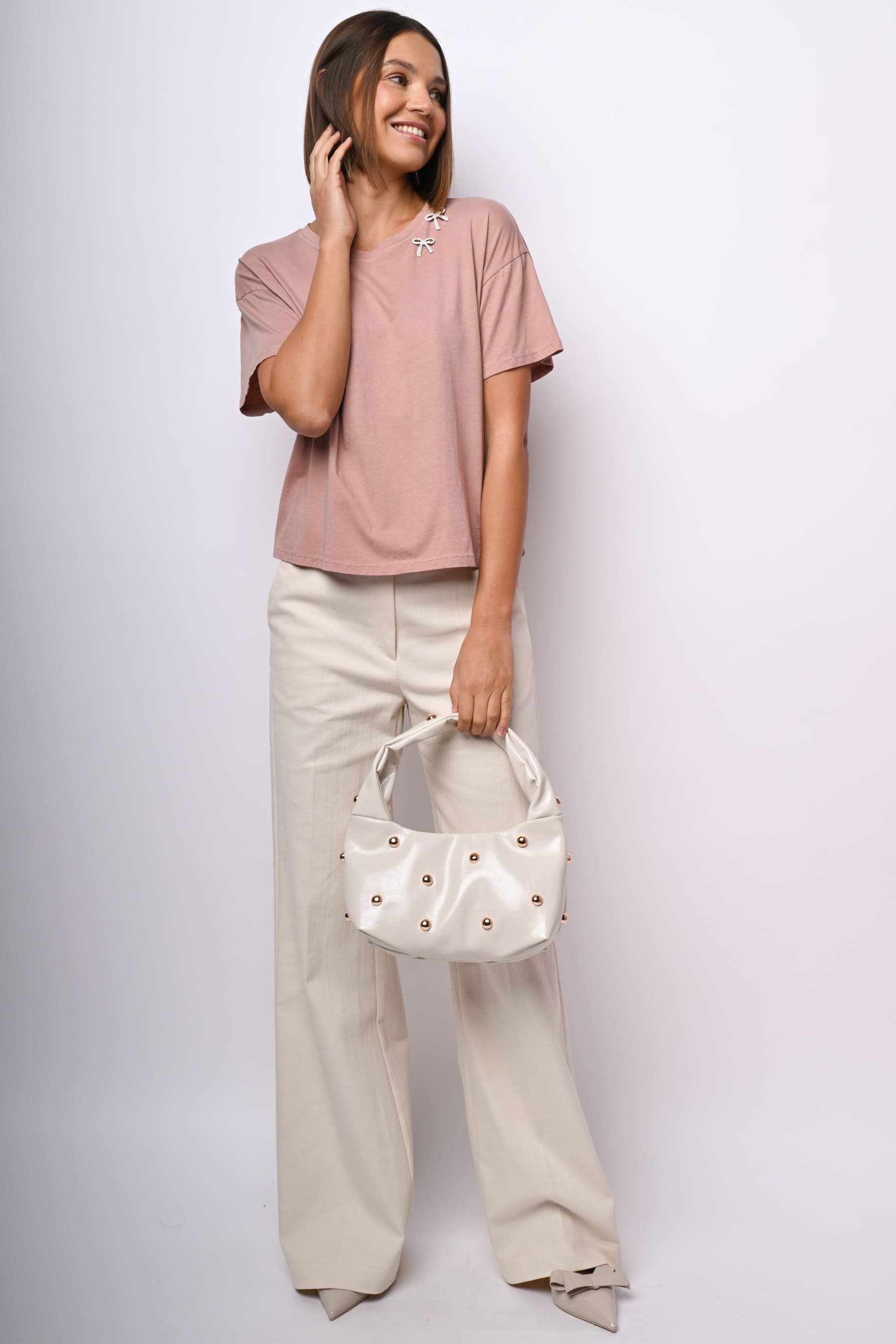 T shirt con fiocchi in strass – Nunalie