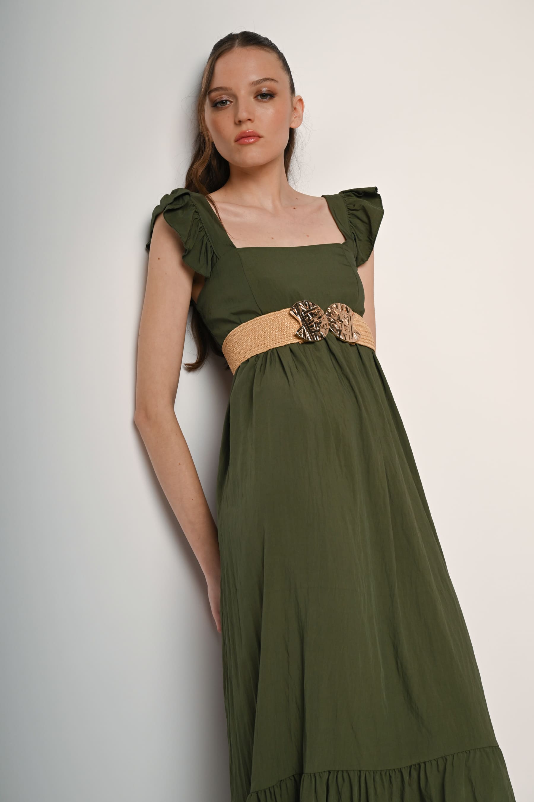 Abito lungo con rouches e punto smock – Nunalie